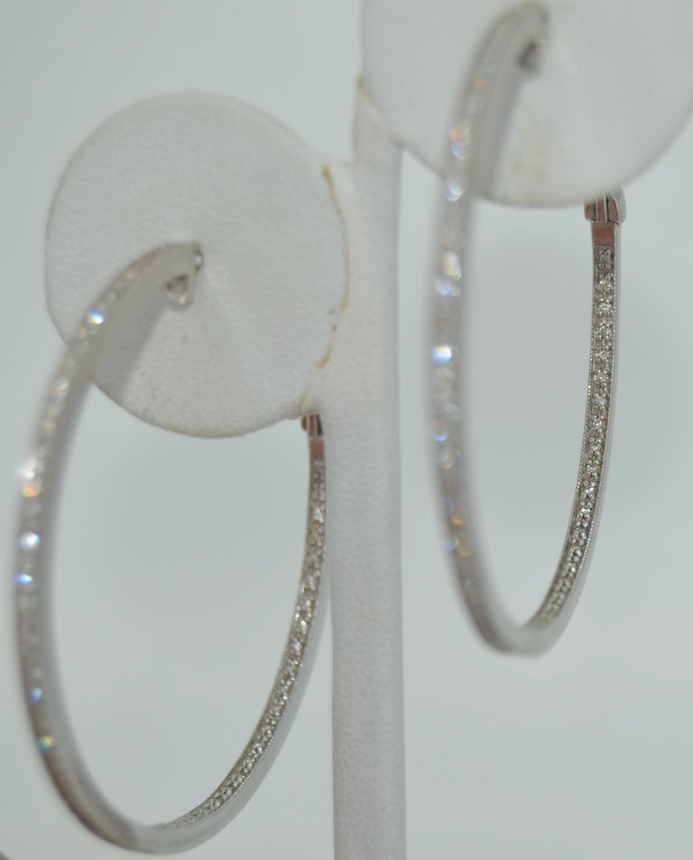 14K Inside Out Large Diamond Hoop Earrings For Sale at 1stDibs