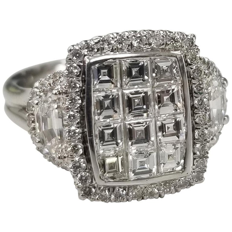 Bague à 3 pierres en or 14 carats sertie d'un diamant taille Asscher ...