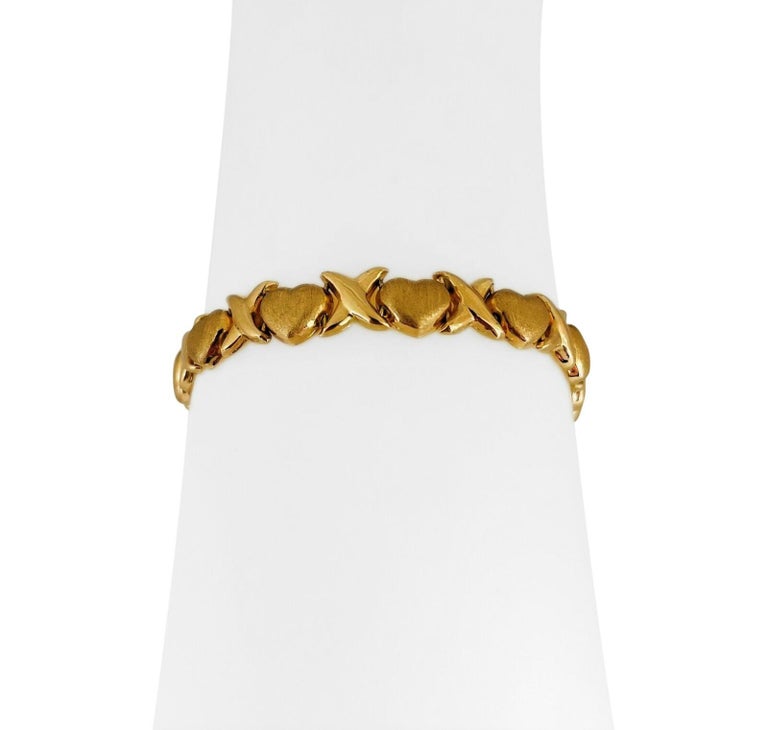 14k Karat Yellow Gold Ladies Hugs And Kisses Xo Link Bracelet For Sale
