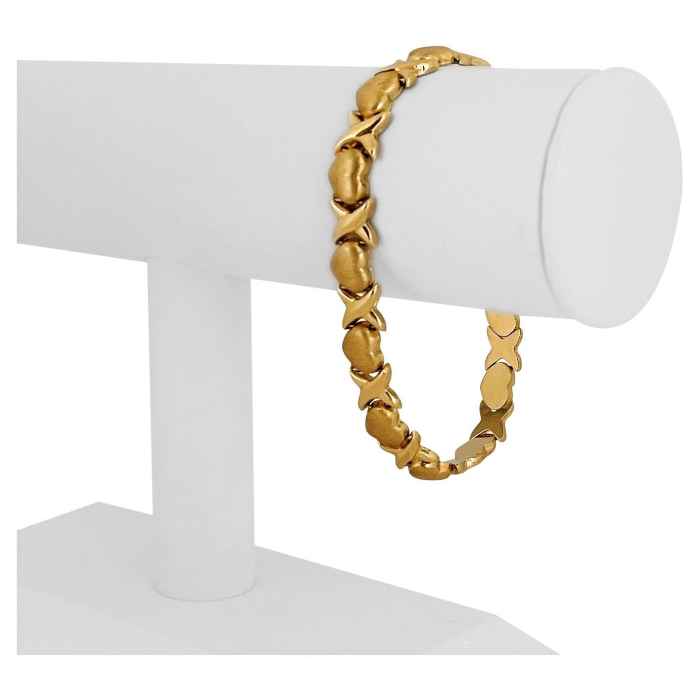 14 Karat Yellow Gold Ladies Hugs And Kisses Xo Link Bracelet For Sale