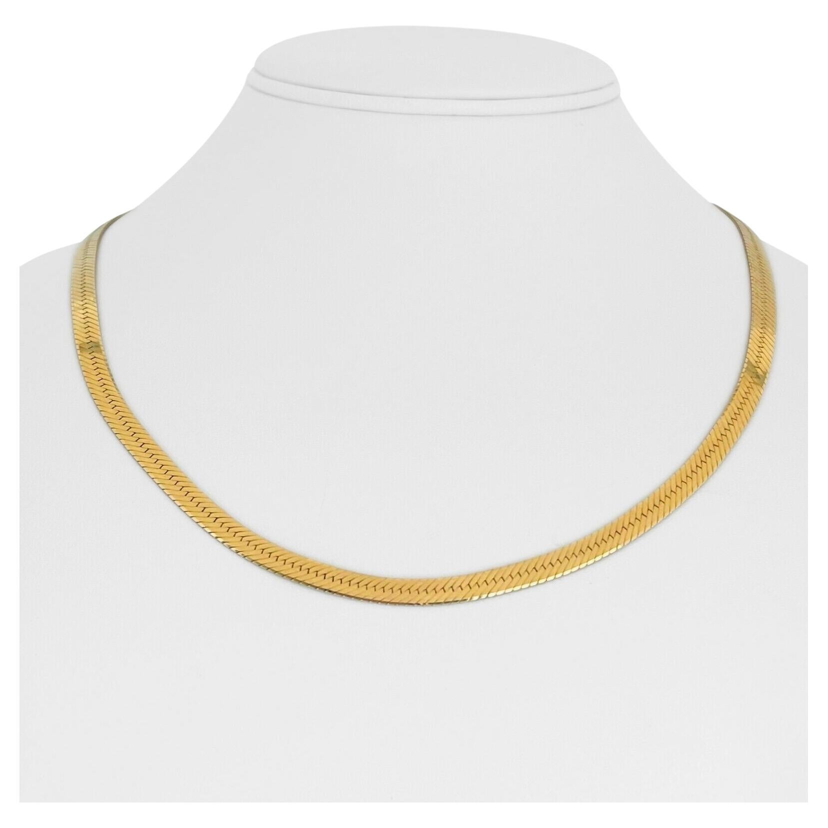 14 Karat Yellow Gold Solid Thick Herringbone Link Chain Necklace Italy ...