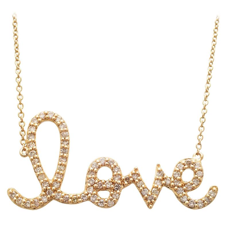 14k White Gold Diamond Love Script Ring For Sale at 1stDibs