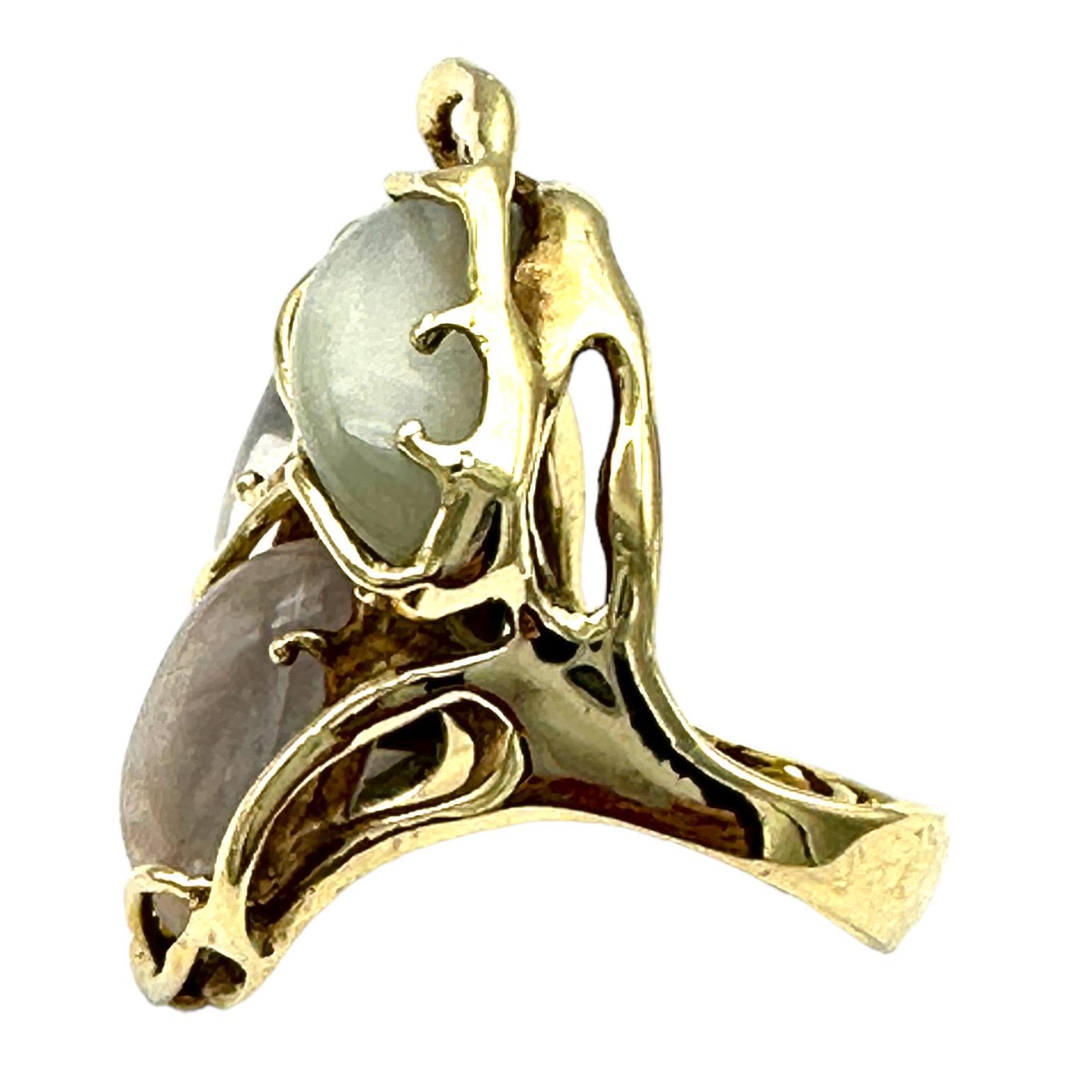 14K Lavender Jade Multi Colored Freeform 3/4" Ring For Sale at 1stDibs