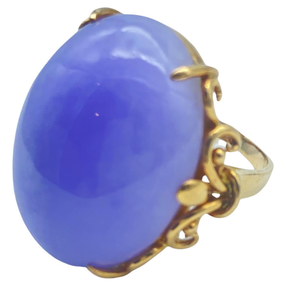14k Lavender Jade Natural Filigree Yellow Gold Ring For Sale at 1stDibs