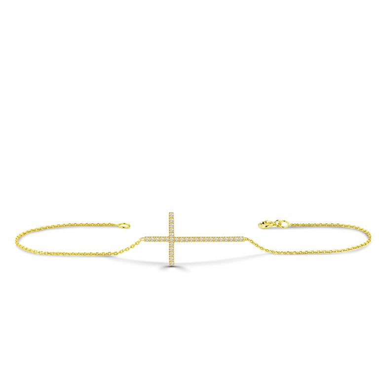 14K Gold Long Cross Diamond Bracelet Sideway Cross Diamond Bracelet For ...