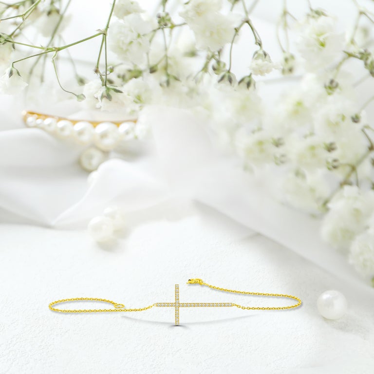 14K Gold Long Cross Diamond Bracelet Sideway Cross Diamond Bracelet For ...