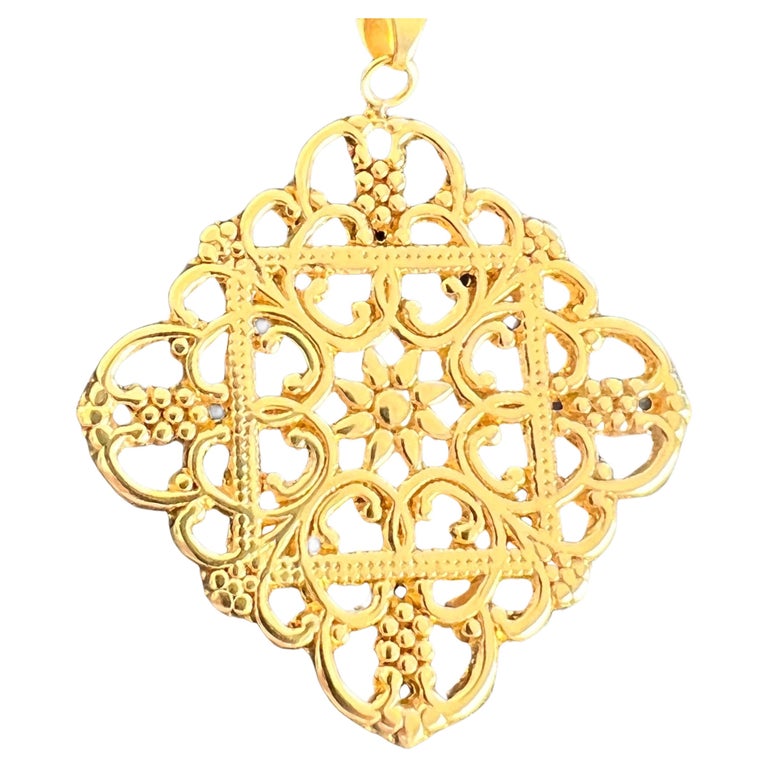 14k Milor Italy Open Filigree Cross Necklace Pendant For Sale at 1stDibs