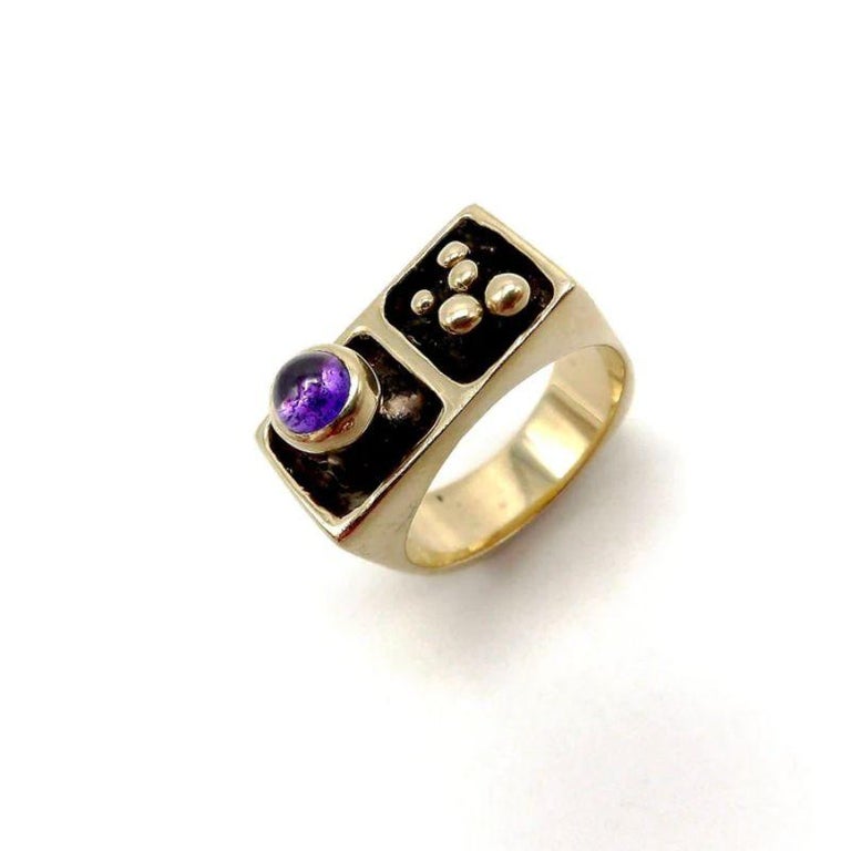 14K Modern Architectural Ring with Amethyst For Sale at 1stDibs