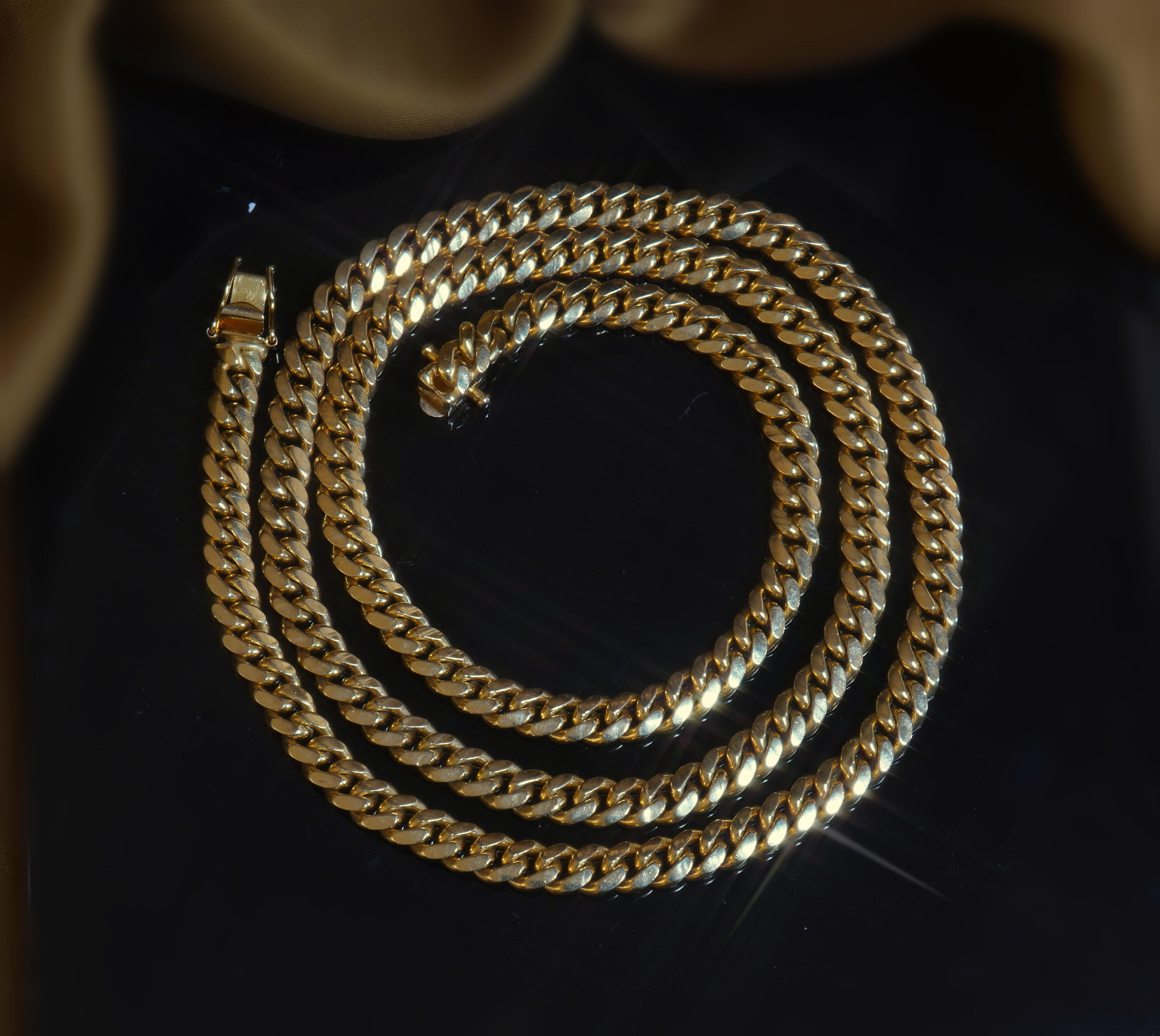 14K Necklace Vintage Solid Yellow Gold Cuban Link Chain 20.5" Heavy 33. ...