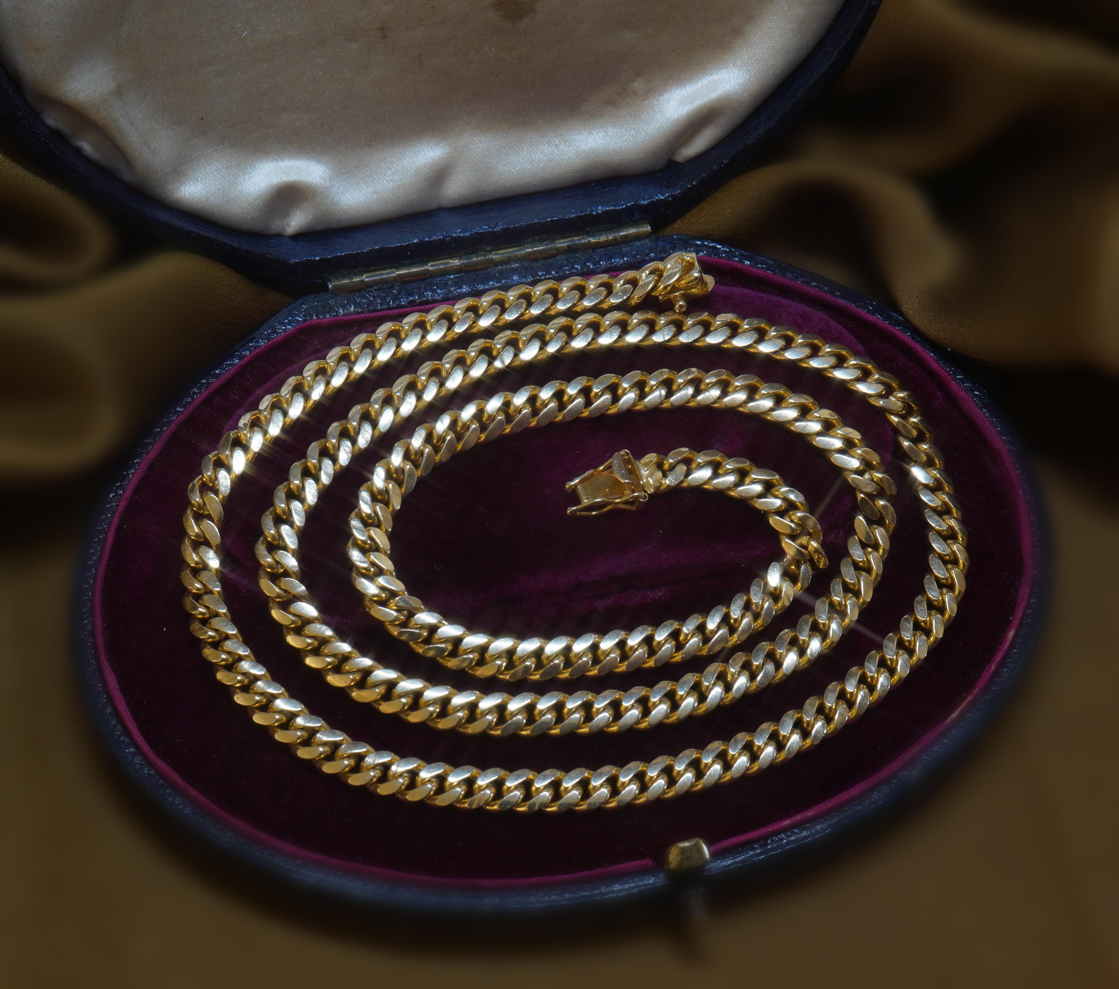 14K Necklace Vintage Solid Yellow Gold Cuban Link Chain 20.5" Heavy 33. ...