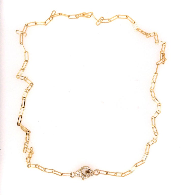 14K Paperclip Necklace with Pave Diamond Lobster Clasp Yellow Gold at ...
