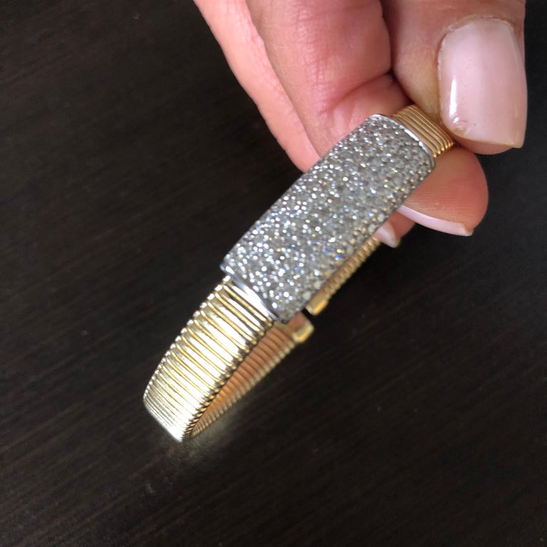 14 Karat Pave Yellow Flexible Bangle For Sale (Free Shipping) at 1stDibs