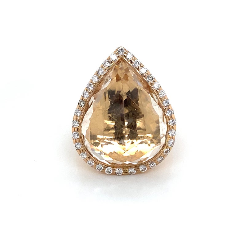 14K Pear Shape Quartz Diamond Halo Ring Rose Gold For Sale at 1stDibs
