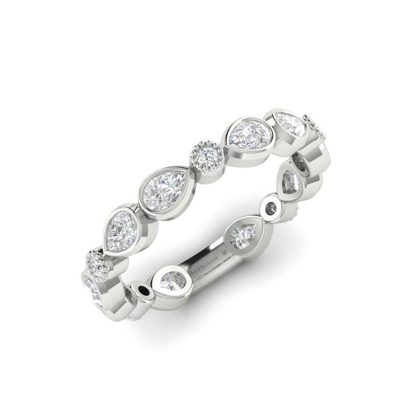 14K Pear-shaped and Round Diamond Bezel Stackable/Wedding Band For Sale ...