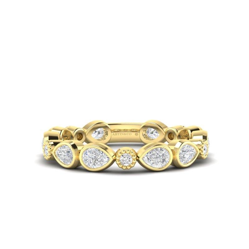14K Pear-shaped and Round Diamond Bezel Stackable/Wedding Band For Sale at 1stDibs