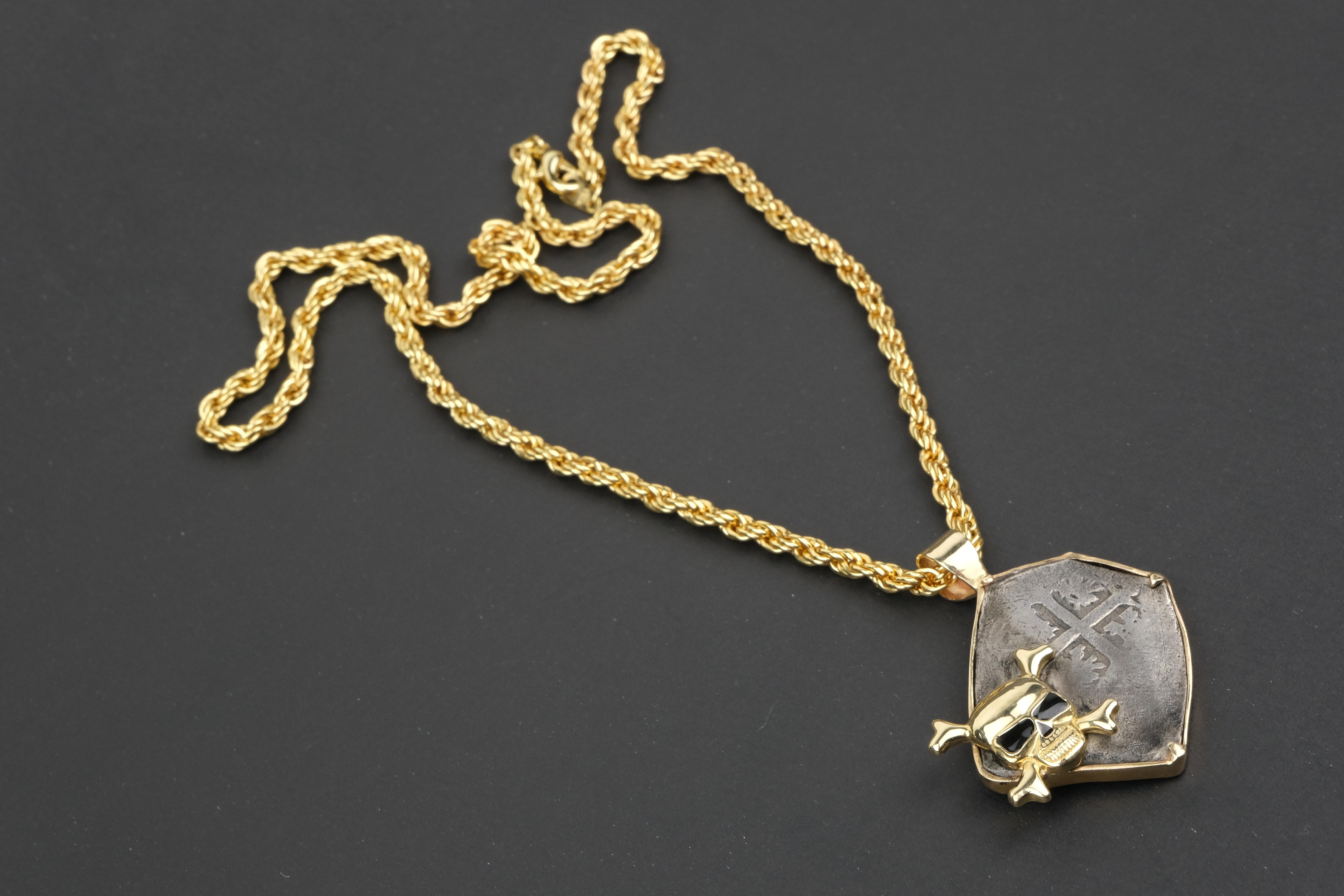 14k Pendant Featuring Spanish Silver "Reale" Cob Coin with Skull and ...