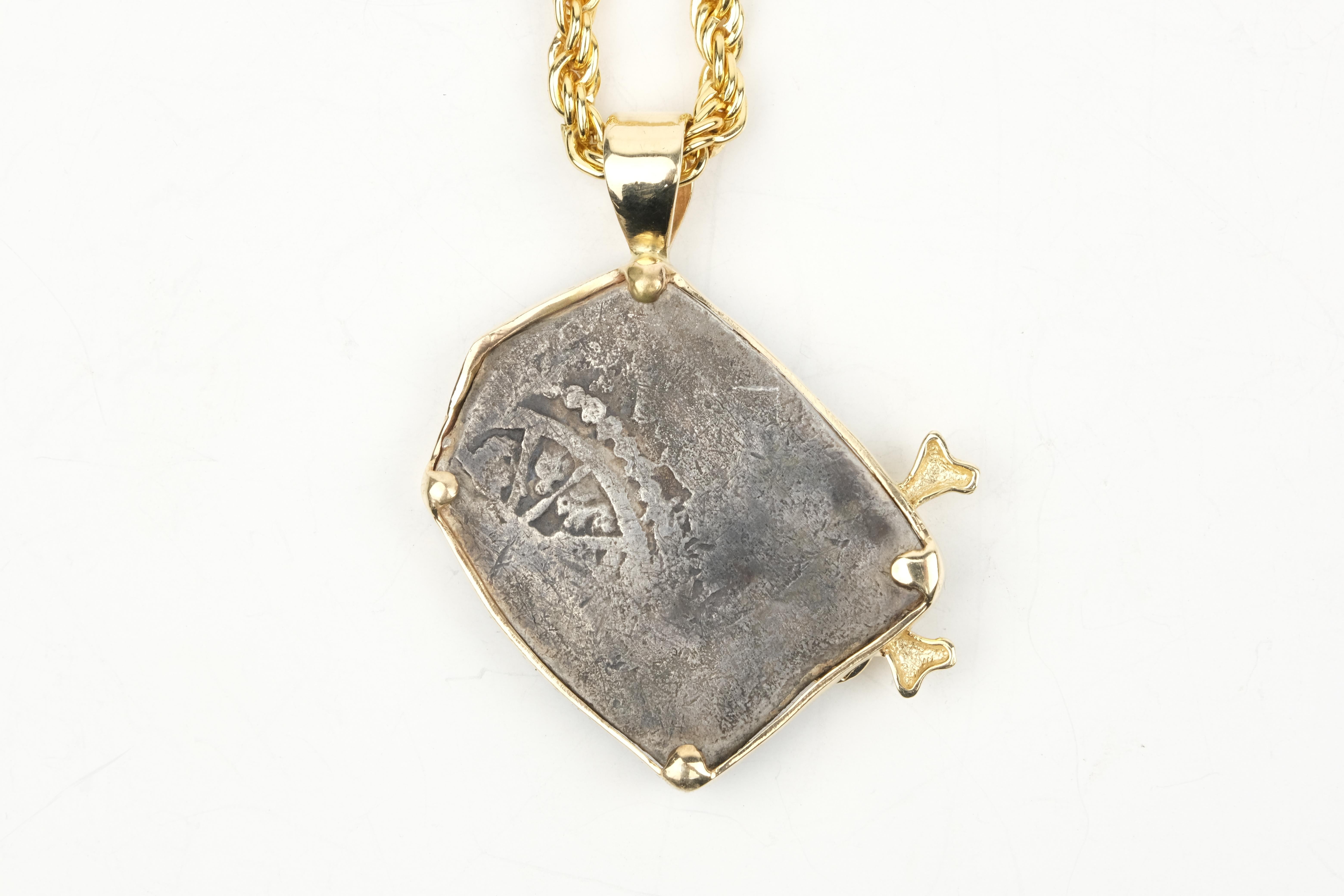 14k Pendant Featuring Spanish Silver "Reale" Cob Coin with Skull and ...