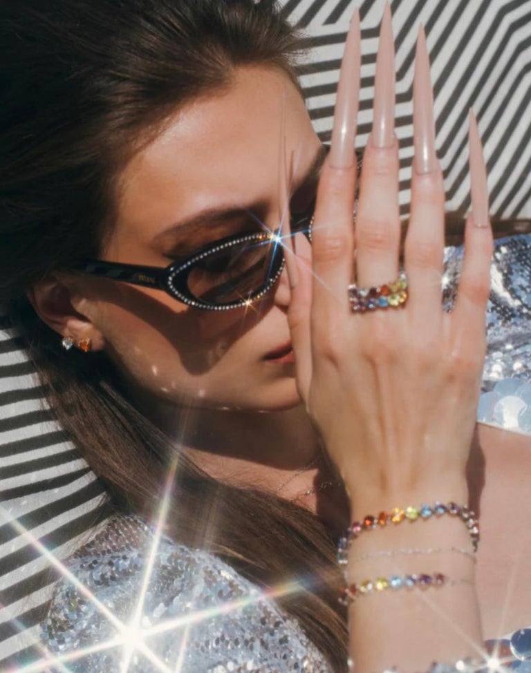 14K Rainbow Gem Chain Bracelet For Sale at 1stDibs