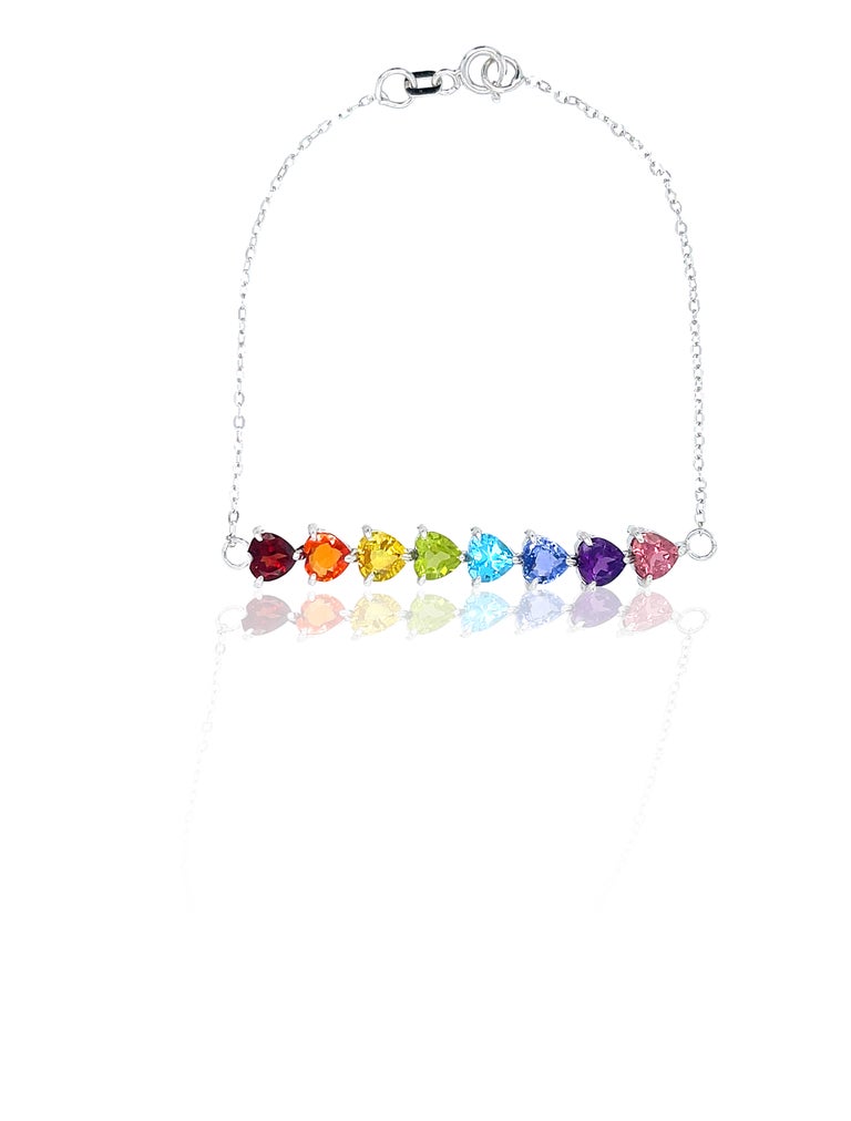 14K Rainbow Gem Chain Bracelet For Sale at 1stDibs