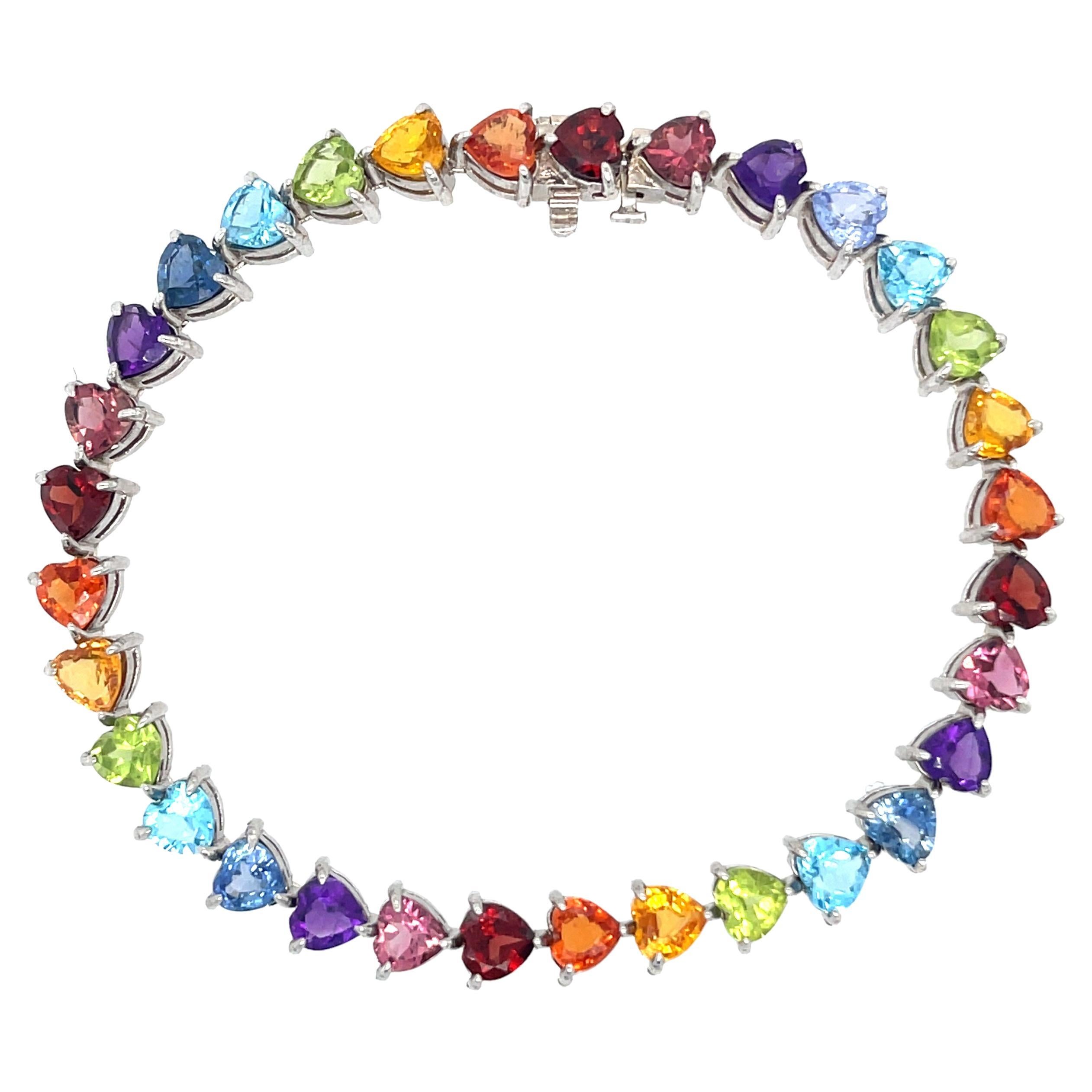 14K Rainbow Gem Tennis Bracelet Yellow Gold For Sale at 1stDibs