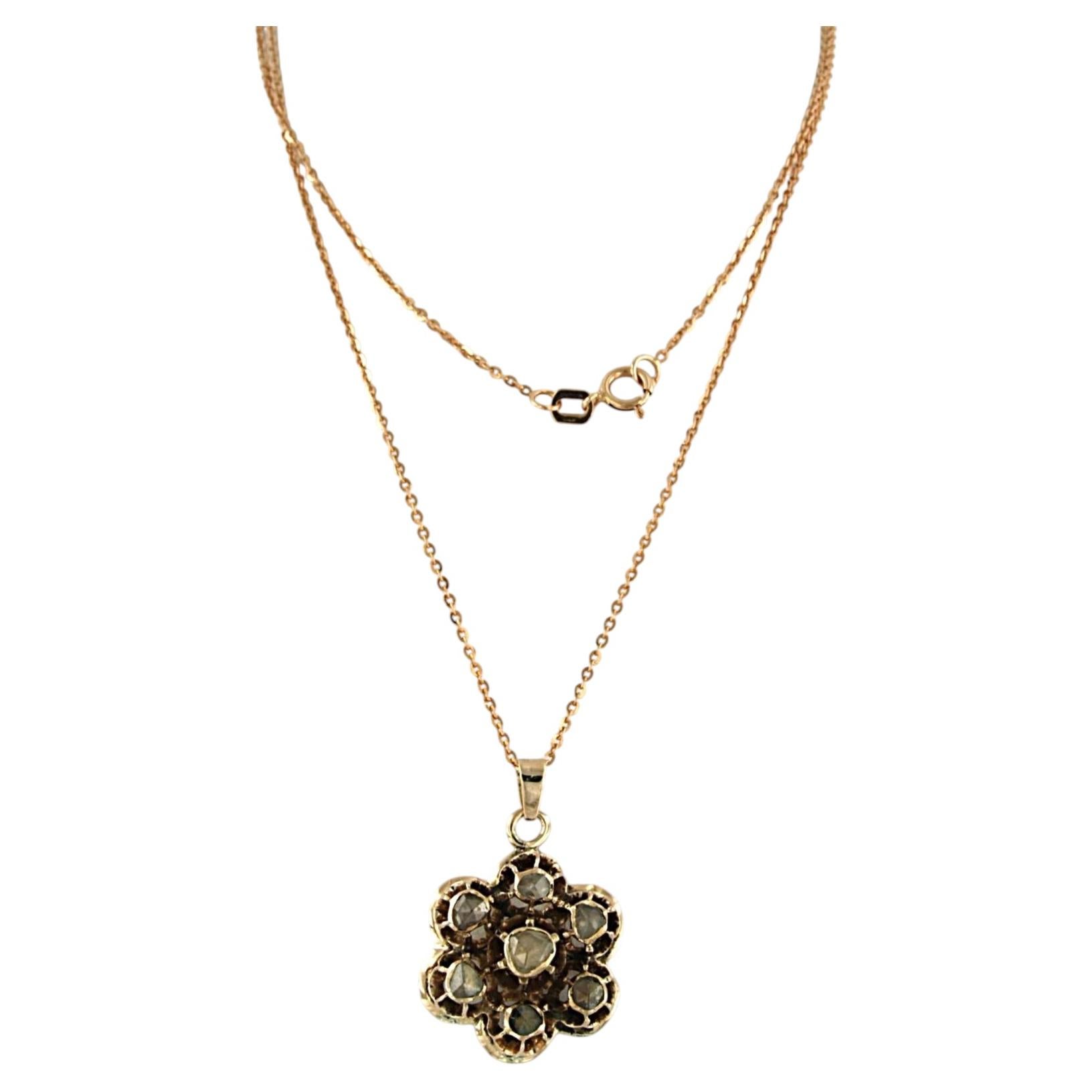 Antique 18k Gold and Silver Necklace with Rose Cut Diamonds, 1880 For ...