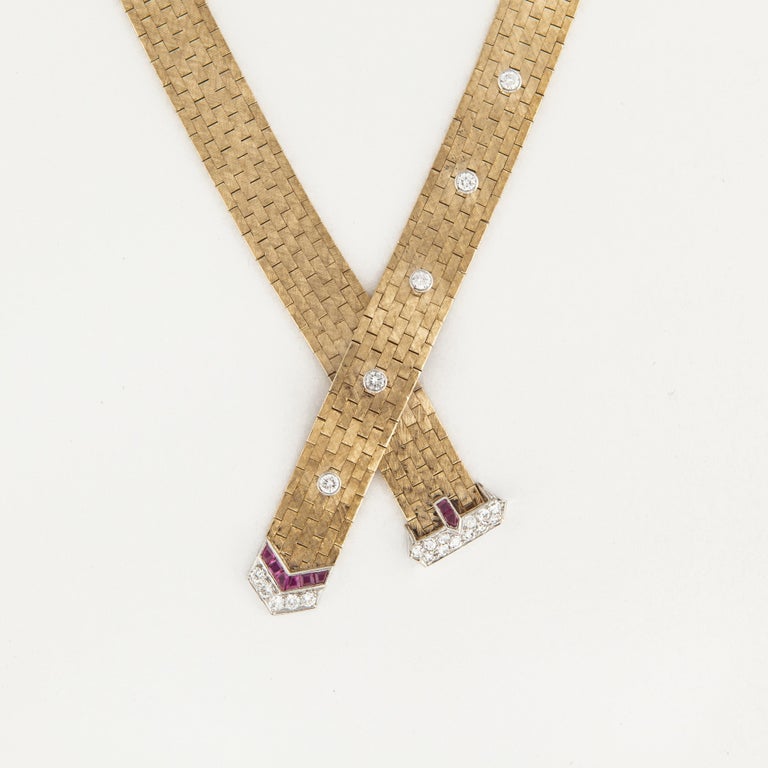 Retro Buckle Necklace with Diamonds and Rubies in 14K Gold For Sale at ...