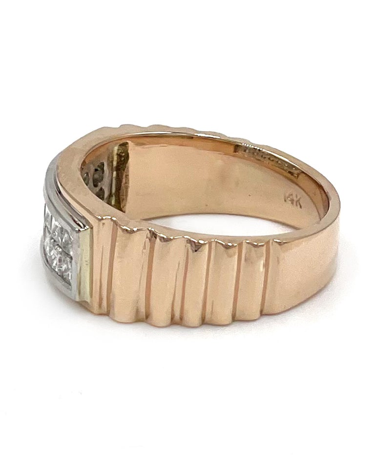14K Rose and White Gold Gents Diamond Ring For Sale at 1stDibs