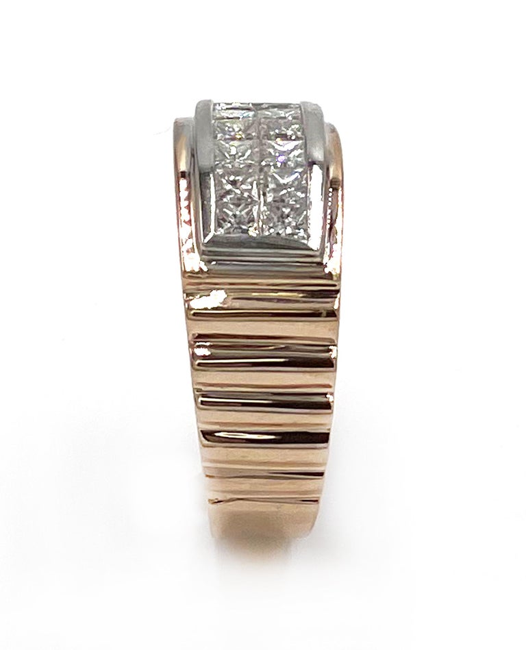 14K Rose and White Gold Gents Diamond Ring For Sale at 1stDibs