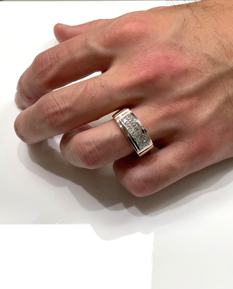 14K Rose and White Gold Gents Diamond Ring For Sale at 1stDibs