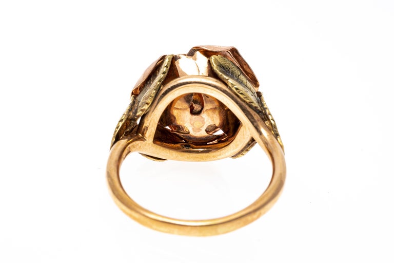 14k Rose and Yellow Gold Open Rose Motif and Foliate Ring For Sale at ...