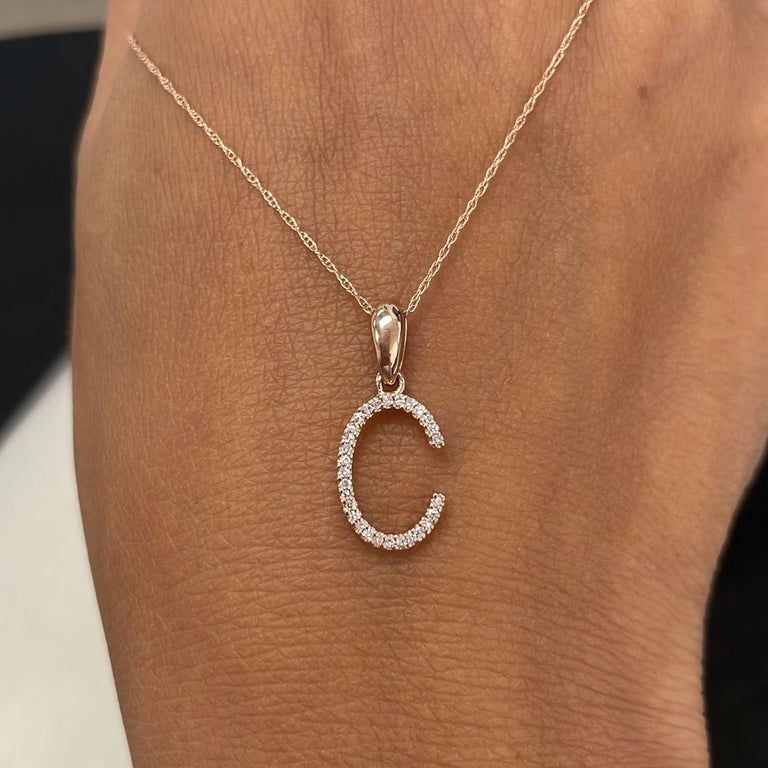 14K Rose Gold 0.10ct Diamond Initial C Pendant for Her For Sale at 1stDibs
