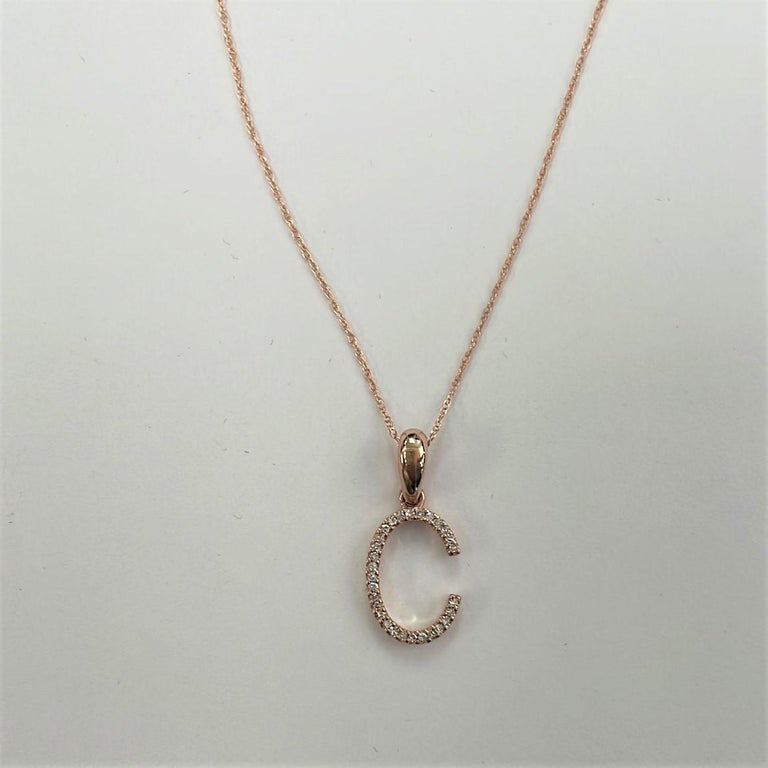 14K Rose Gold 0.10ct Diamond Initial C Pendant for Her For Sale at 1stDibs