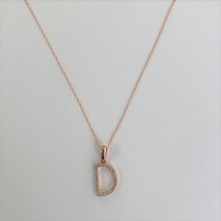 14K Rose Gold 0.10ct Diamond Initial D Pendant for Her For Sale at 1stDibs