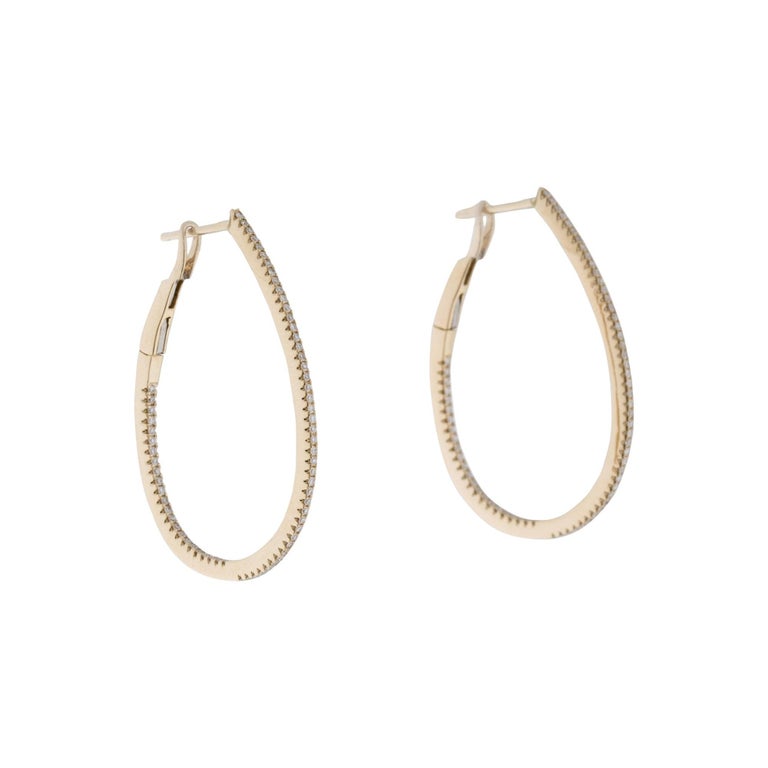 14 Karat Rose Gold 0.37 Carat Diamond Pear Shape Hoop Earrings For Sale ...