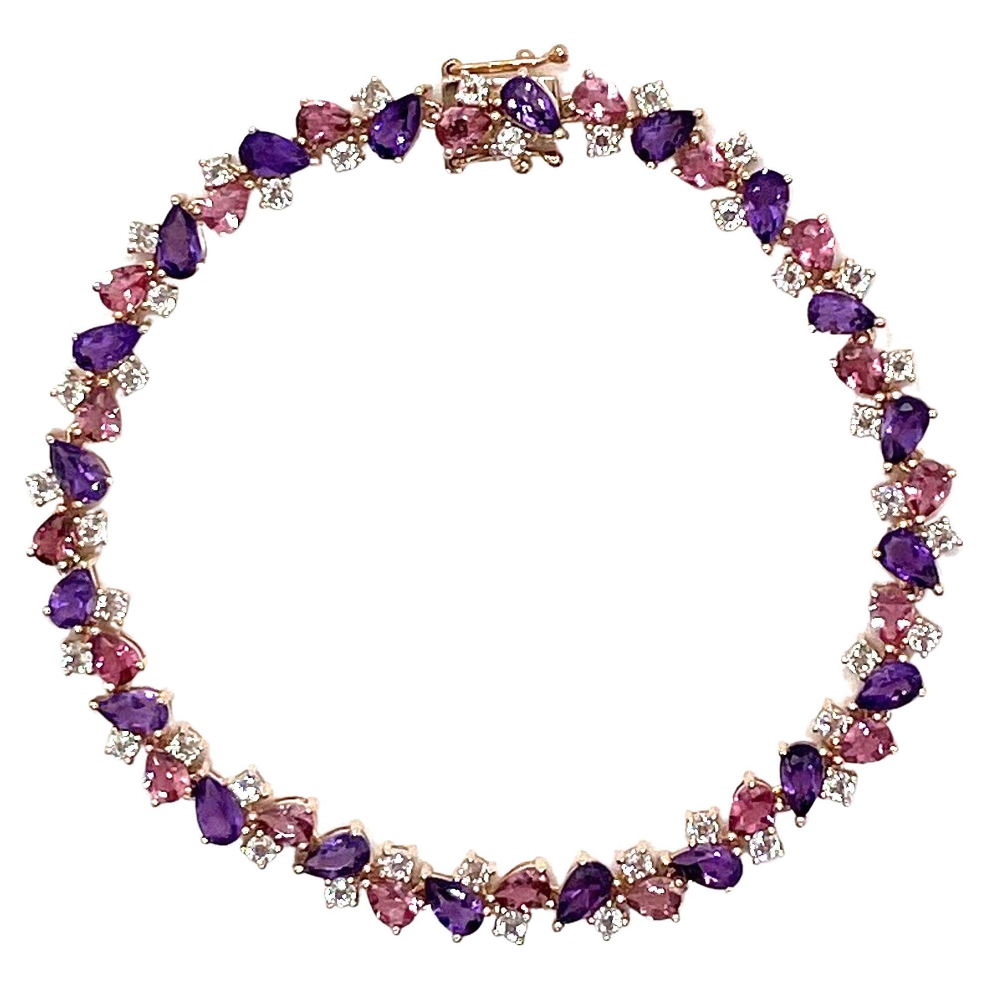 Amethysts, Diamonds, Topazes White and Rose Gold Bracelet at 1stDibs