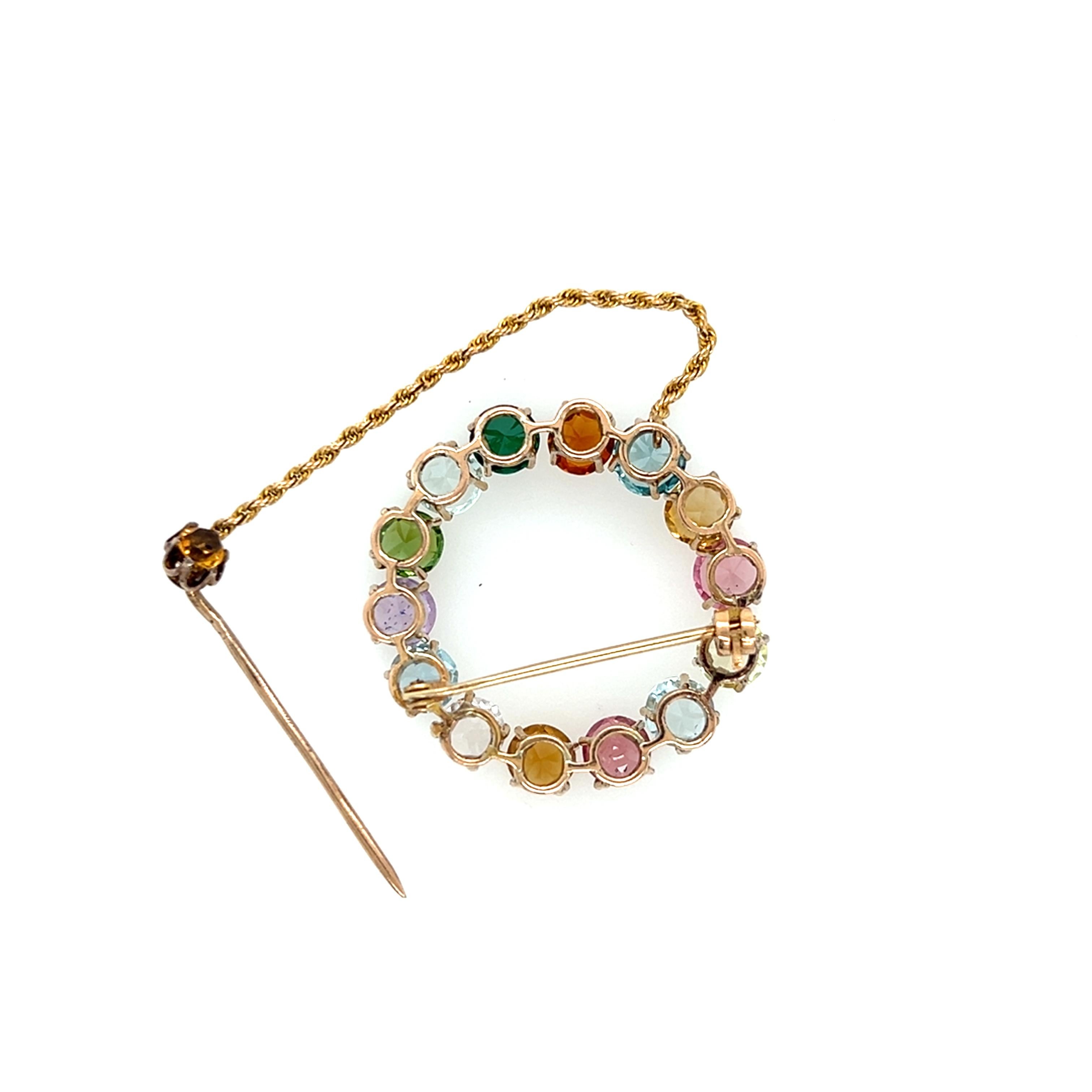 14K Rose Gold and Multi-Gemstone Brooch and Pin For Sale at 1stDibs