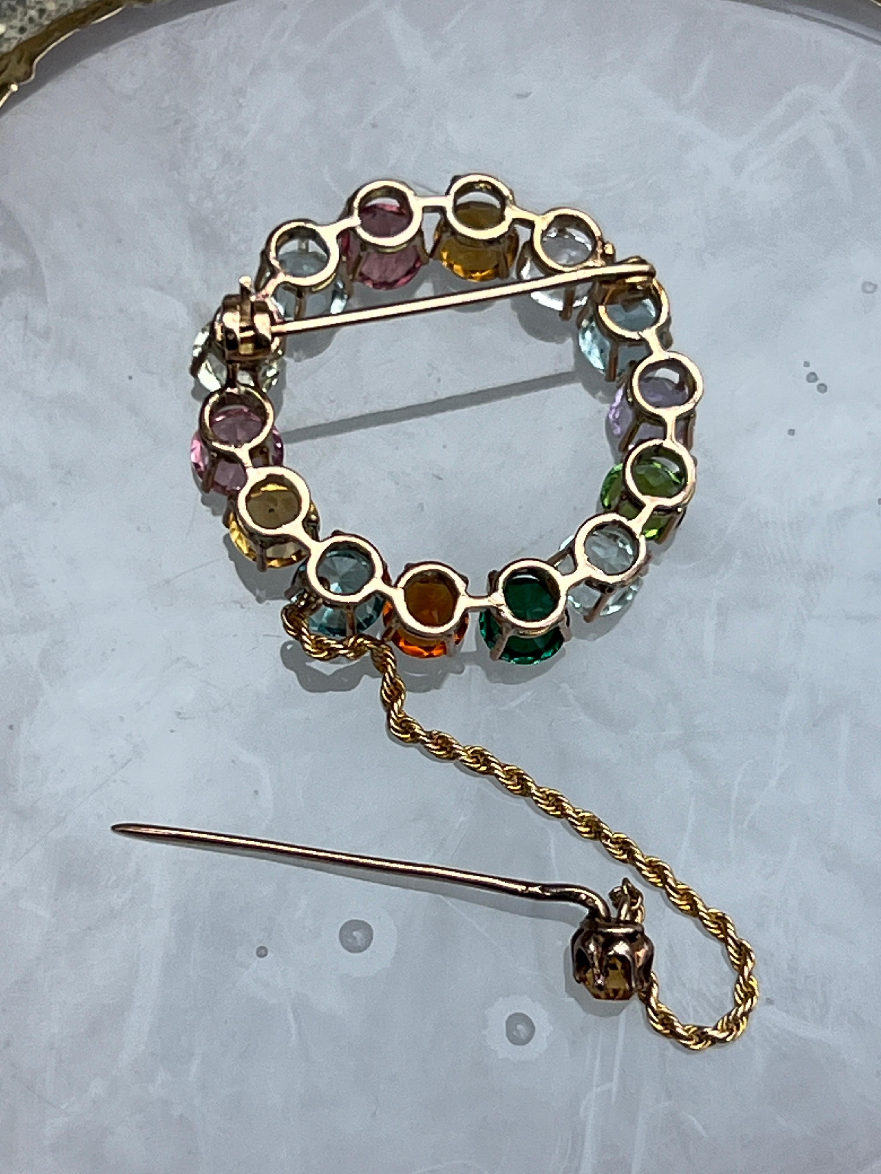 14K Rose Gold and Multi-Gemstone Brooch and Pin For Sale at 1stDibs