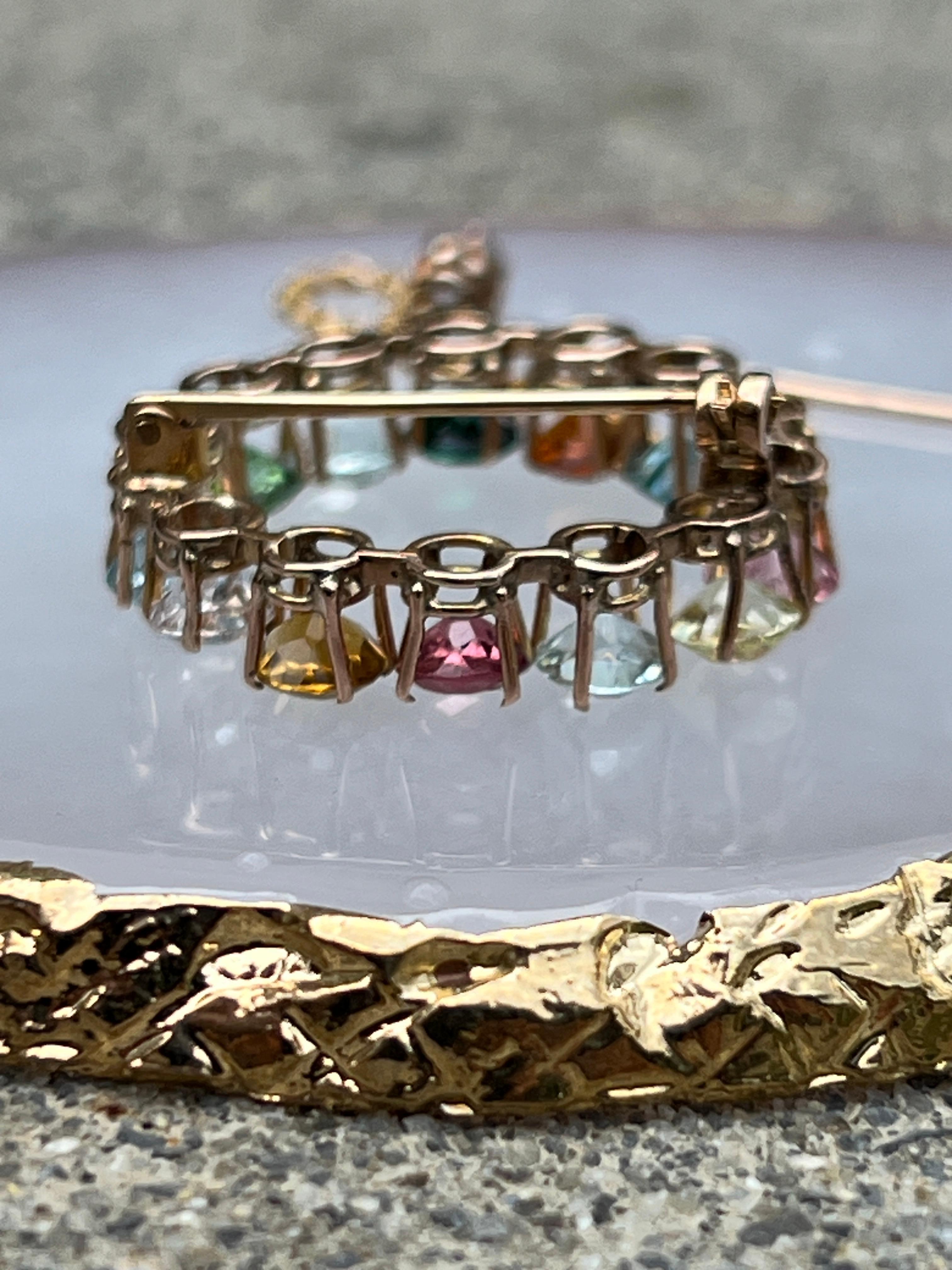 14K Rose Gold and Multi-Gemstone Brooch and Pin For Sale at 1stDibs