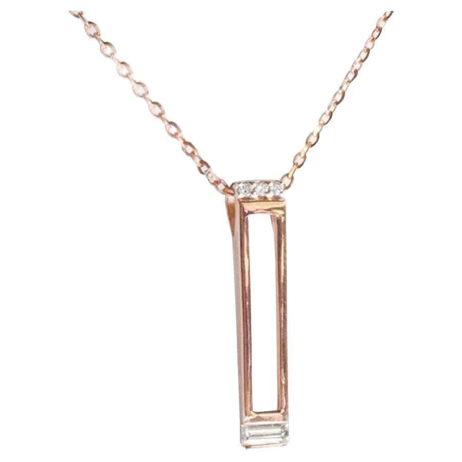 0.29 Carat Baguette Bar Chain Necklace 14 Karat Rose Gold For Sale at ...