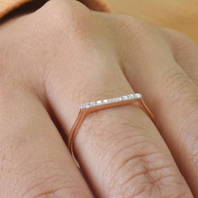 Customizable 14k Rose Gold Bar Ring Pave Diamond Bar Ring Horizontal ...