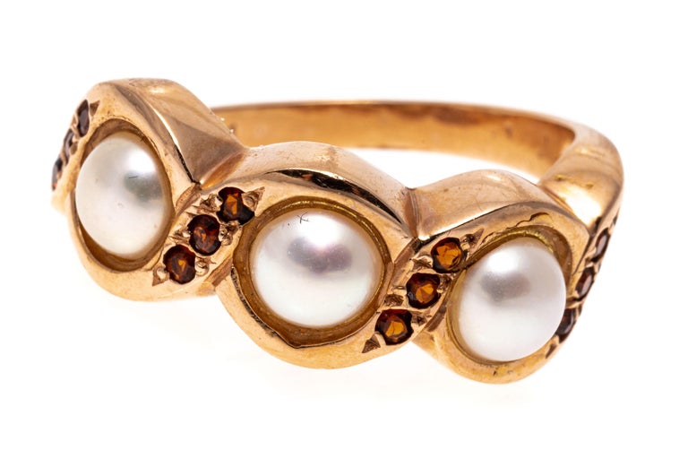 14k Rose Gold Cultured Freshwater Pearl and Garnet Band Ring For Sale ...