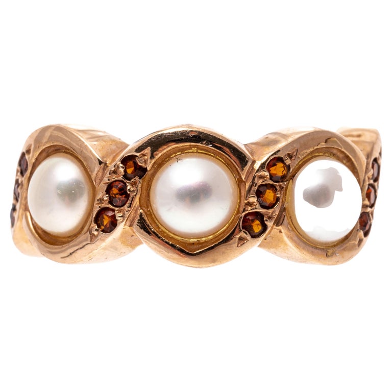 14k Rose Gold Cultured Freshwater Pearl and Garnet Band Ring For Sale ...