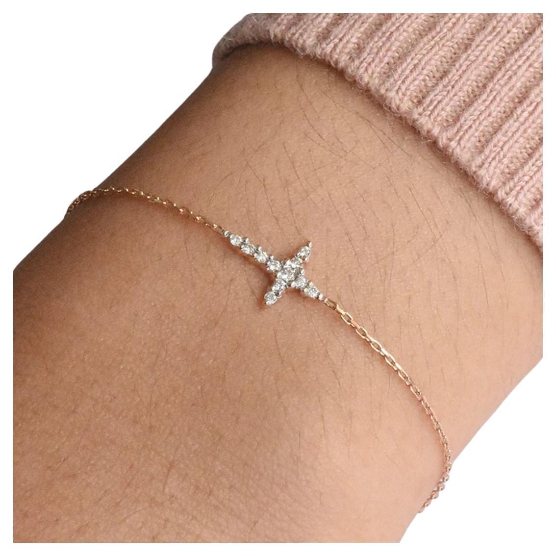 Diamond Cross Bracelet in 14K White Gold For Sale at 1stDibs