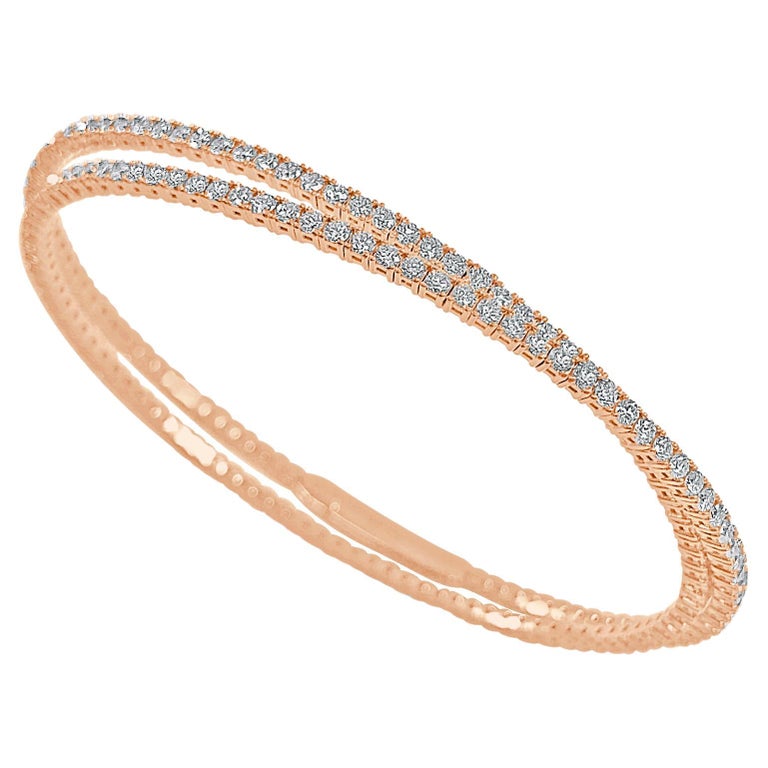 14K Rose Gold Diamond 3.35ct Flexible Double Wrap Bangle for Her For ...