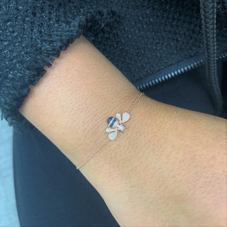 14K Rose Gold Diamond Bumble Bee Chain Bracelet For Sale at 1stDibs