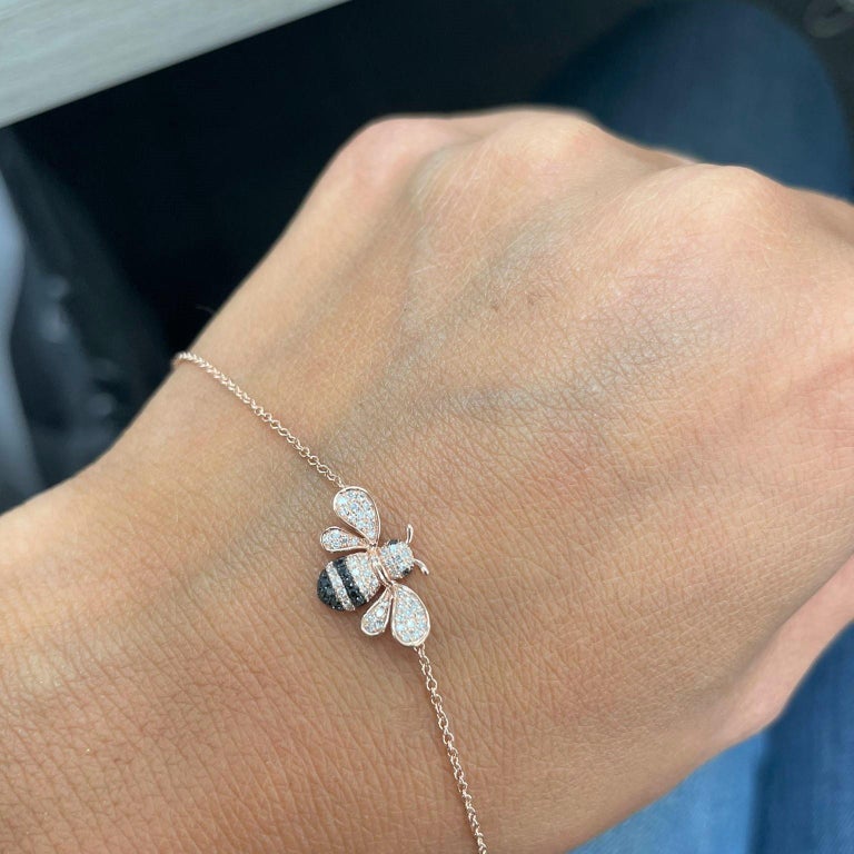 14K Rose Gold Diamond Bumble Bee Chain Bracelet For Sale at 1stDibs