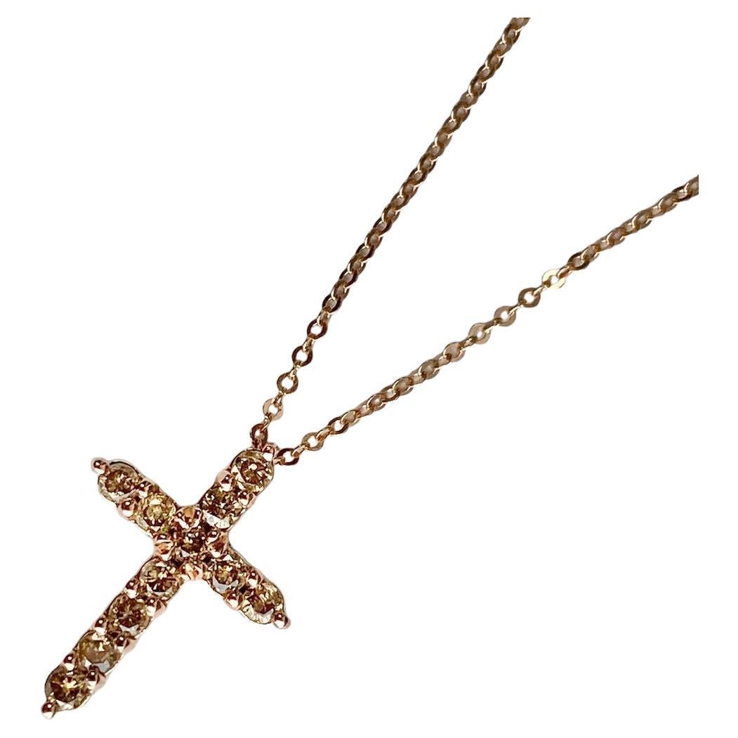 14 Karat 2-Tone Gold Diamond Cross and Chain For Sale at 1stDibs