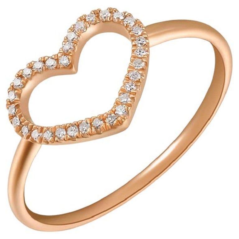 14K Rose Gold Diamond Open Heart Ring for Her For Sale at 1stDibs