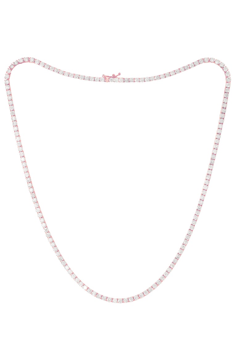 14K Rose Gold Diamond Straight Line Tennis Necklace, 11.45 Carats of ...