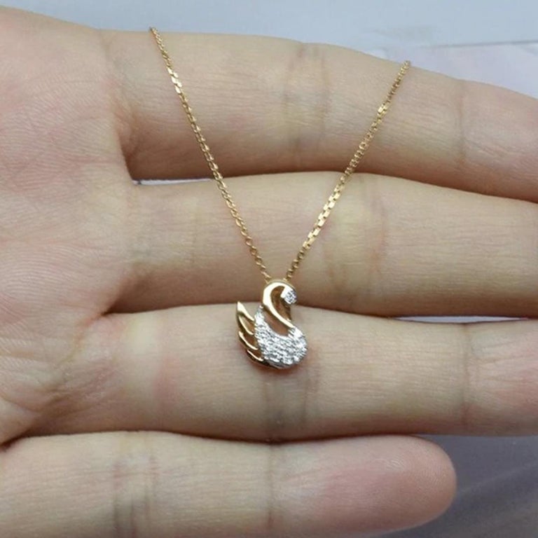 14k Gold Diamond Swan Necklace Lucky Swan Minimal Diamond Necklace For ...